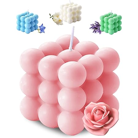 Amazon.com: 2PCS Bubble Candle Rose Scented Pink Cube Candles, Soy Wax Bubble Shaped Small ...
