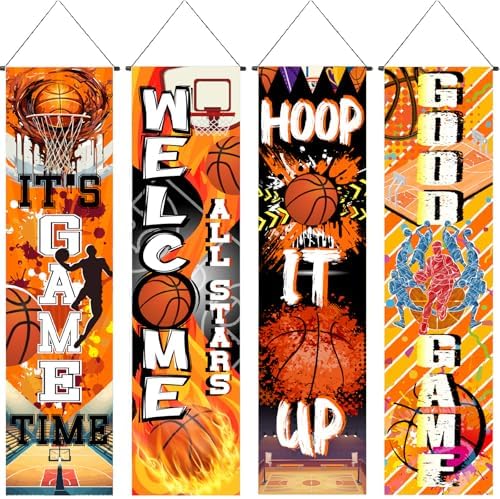 Amazon.com: Breling 4 Pack Basketball Field Backdrop Banner Decorations ...