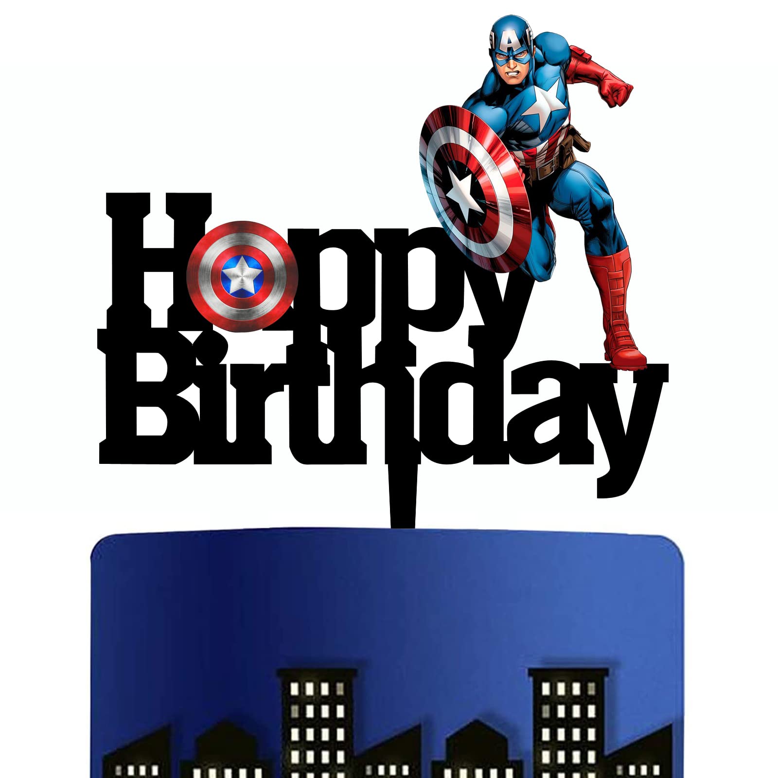 Buy Captain America Cake Topper Black Acrylic Superhero Theme Birthday ...