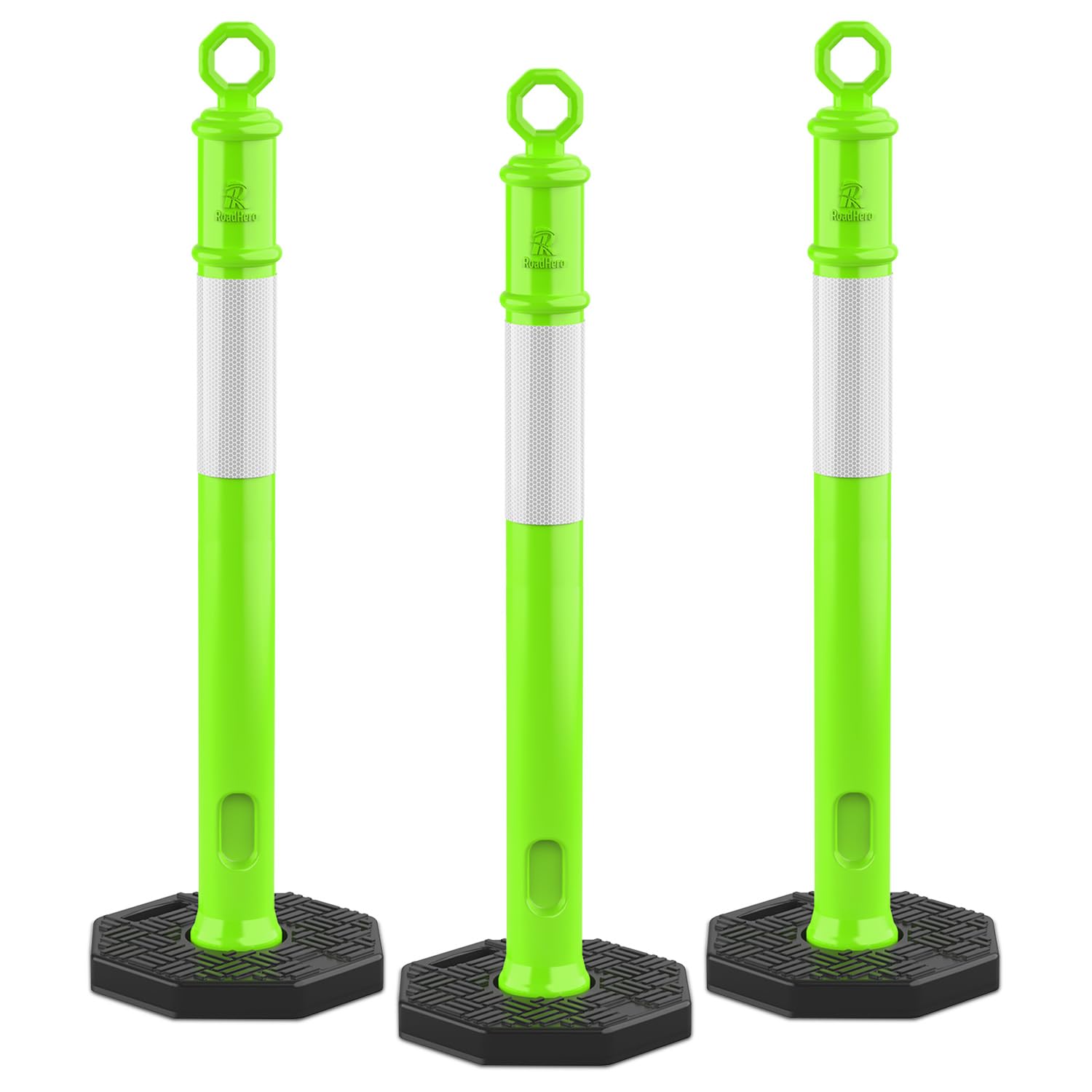 RoadHero 45 Inch 3 Pack Delineator Post with Base, Lime Green Traffic ...