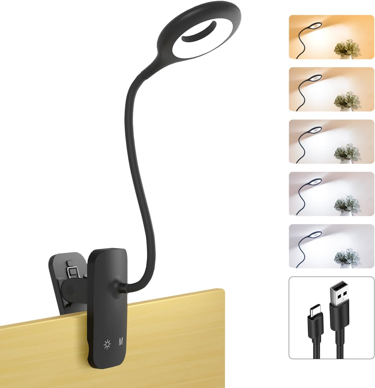 HECDSTLY Clip on LED Reading Light, 25 Models USB Rechargeable Bed Lamp ...