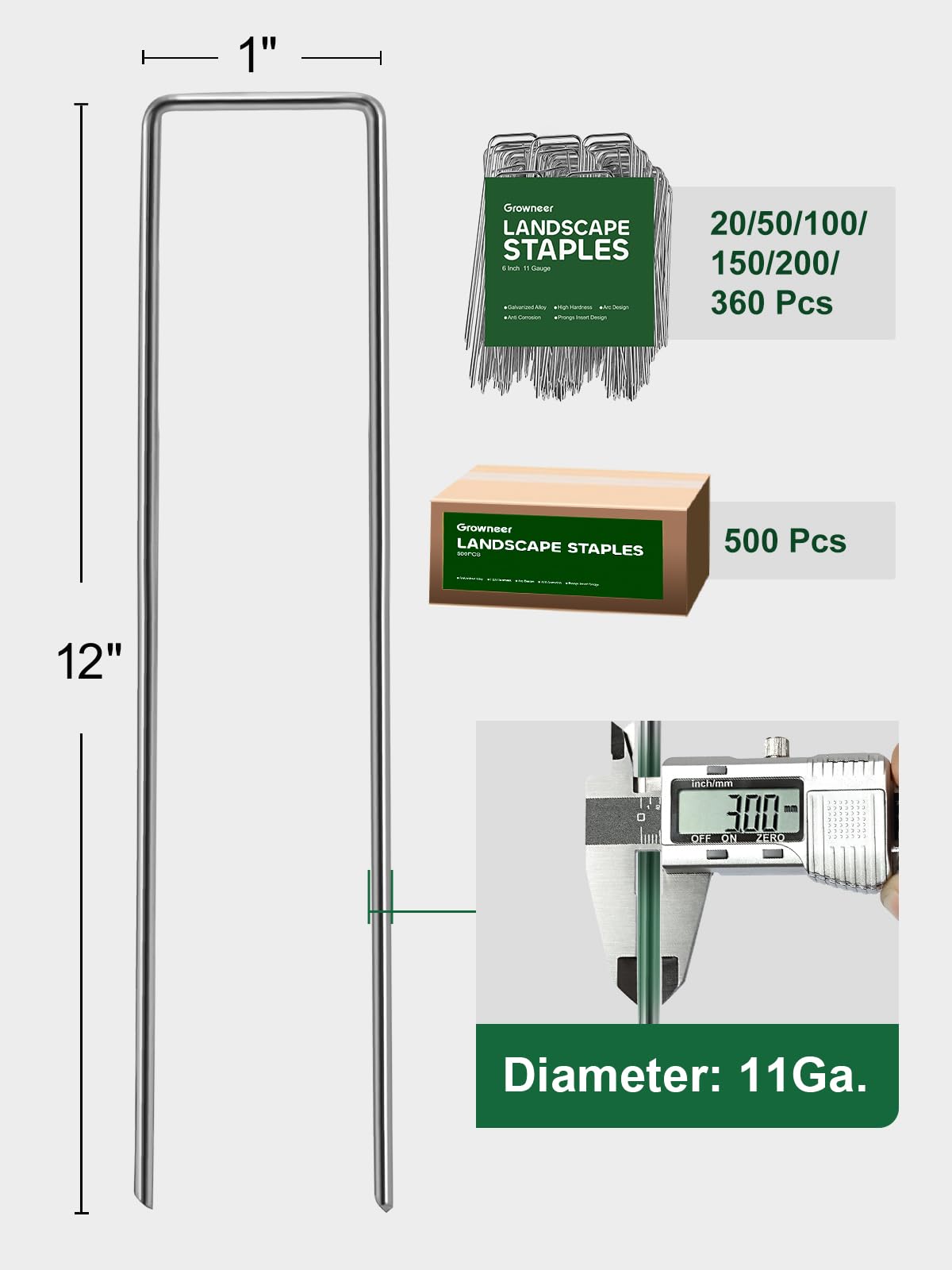 Snapklik.com : 50 Packs 12 Inches Landscape Staples Heavy Duty 11 Gauge ...