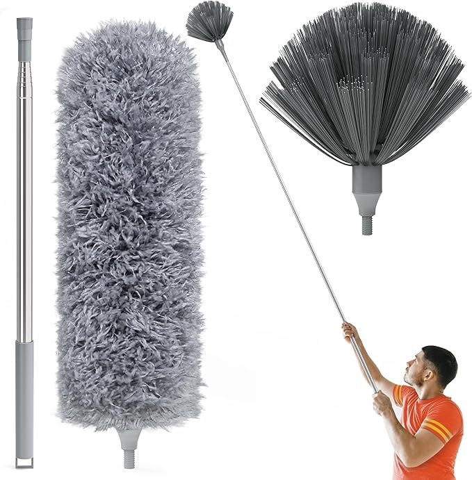 2 in 1 Long Handle Microfiber Feather Duster with Extension Pole 30-100 ...