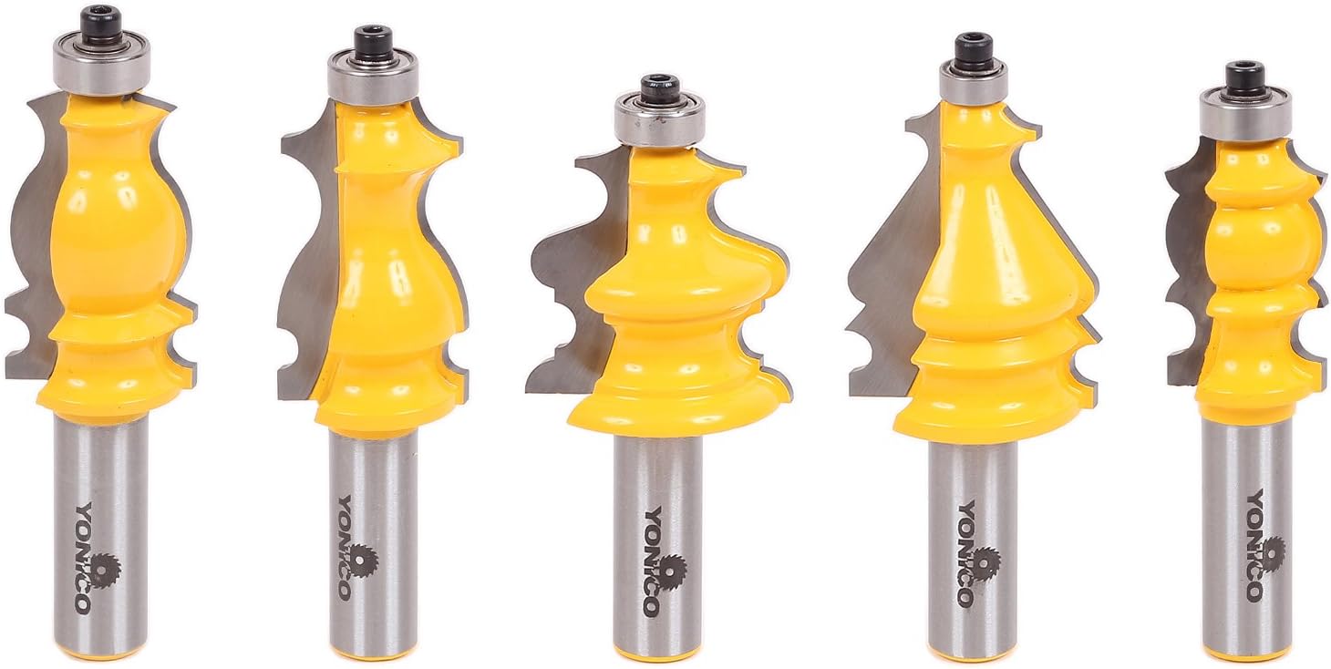 Yonico 16501 5 Bit Casing and Base Molding Router Bit Set 1/2-Inch ...