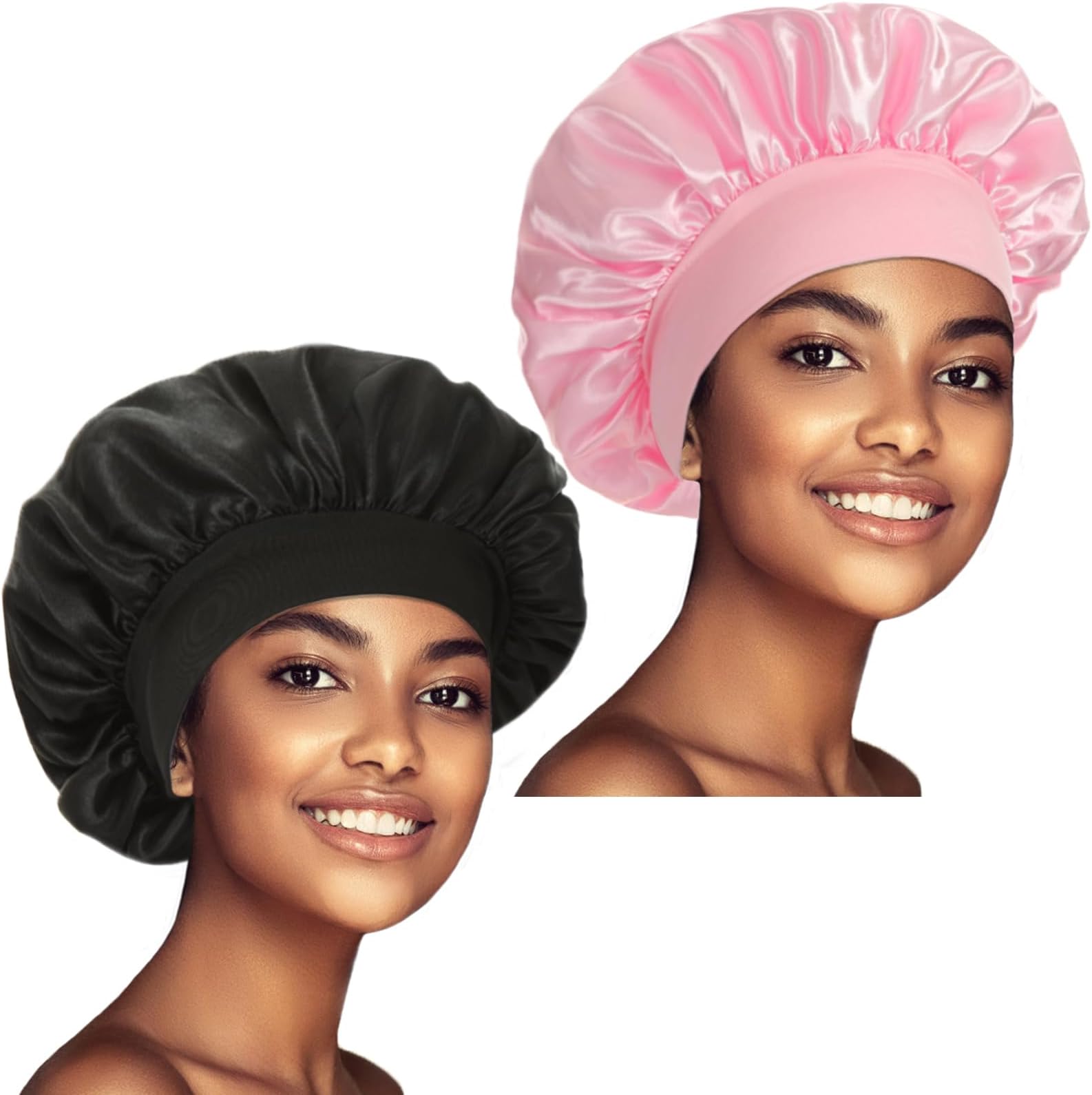 Amazon.com : 2PCS Large Satin Silk Hair Bonnet for Sleeping,Elastic ...