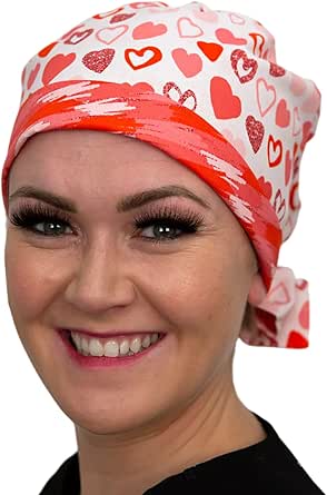 Amazon.com: KimKaps Tie Back Surgical Nurse Scrub Hat - Beautiful Sweet Hearts Themed Scrub hat ...