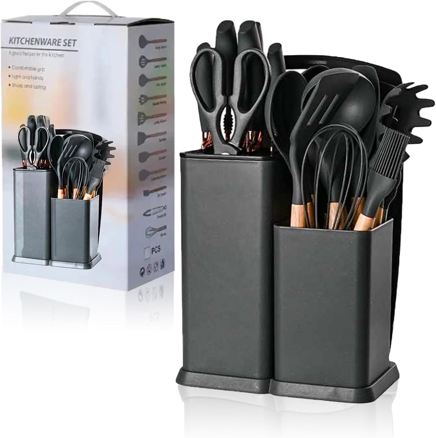 Amazon.com: Black Silicone Cooking Utensils, Non-stick Kitchen Utensil ...