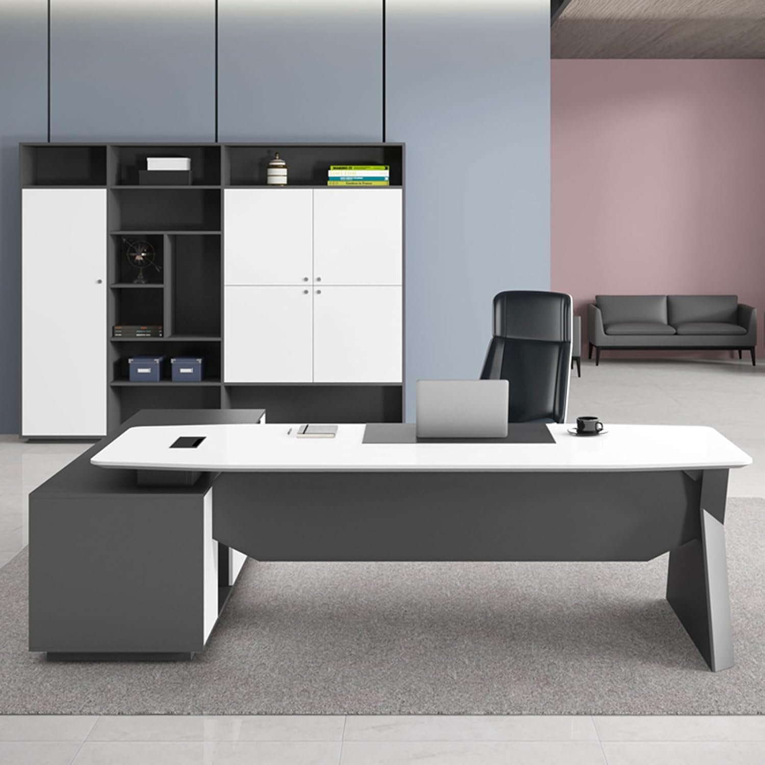 Amazon.com: HOLIV Extra Large Executive Desk with File Cabinet, L ...