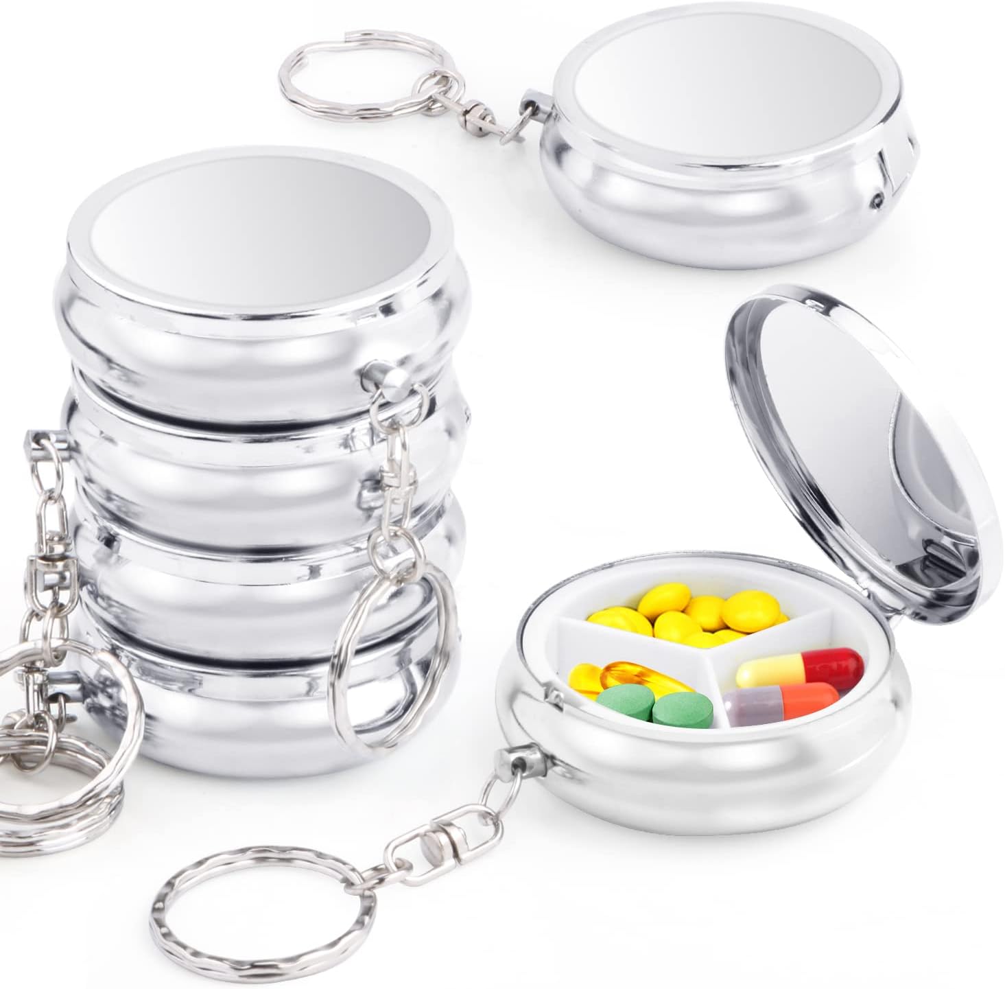 Amazon.com: 6 Pack Metal Pill Case Round Medicine Holder Container ...