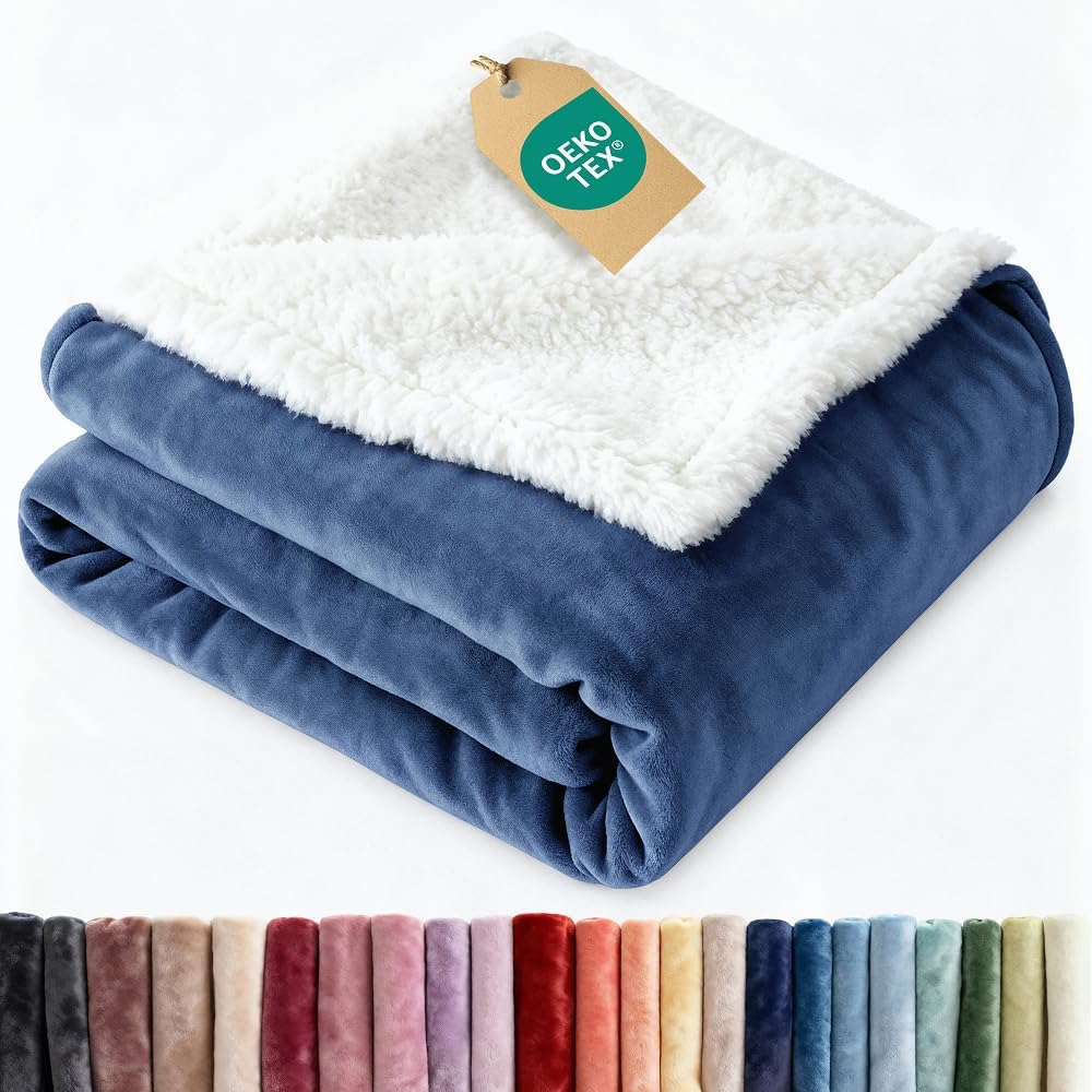 Amazon.com: Sherpa Fleece Blanket Full Size - Reversible Sherpa Fleece ...