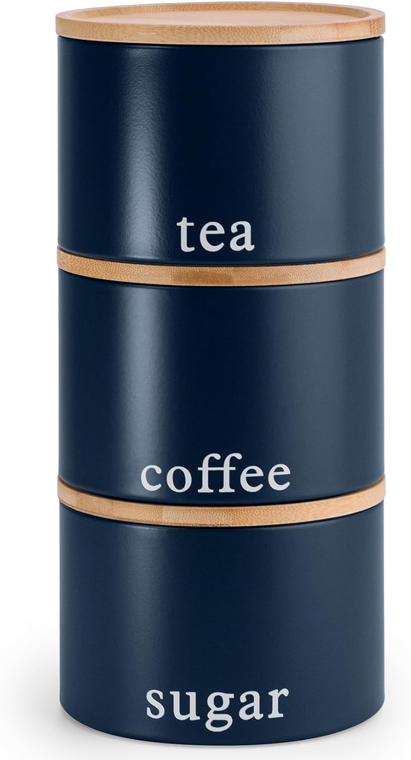 EHC Tea, Coffee, Sugar, Canister Set, Set of 3 Stackable Airtight Food ...