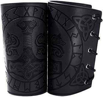 Amazon.com: 2Pcs Leather Gauntlet Wristband Medieval Armor Bracers ...