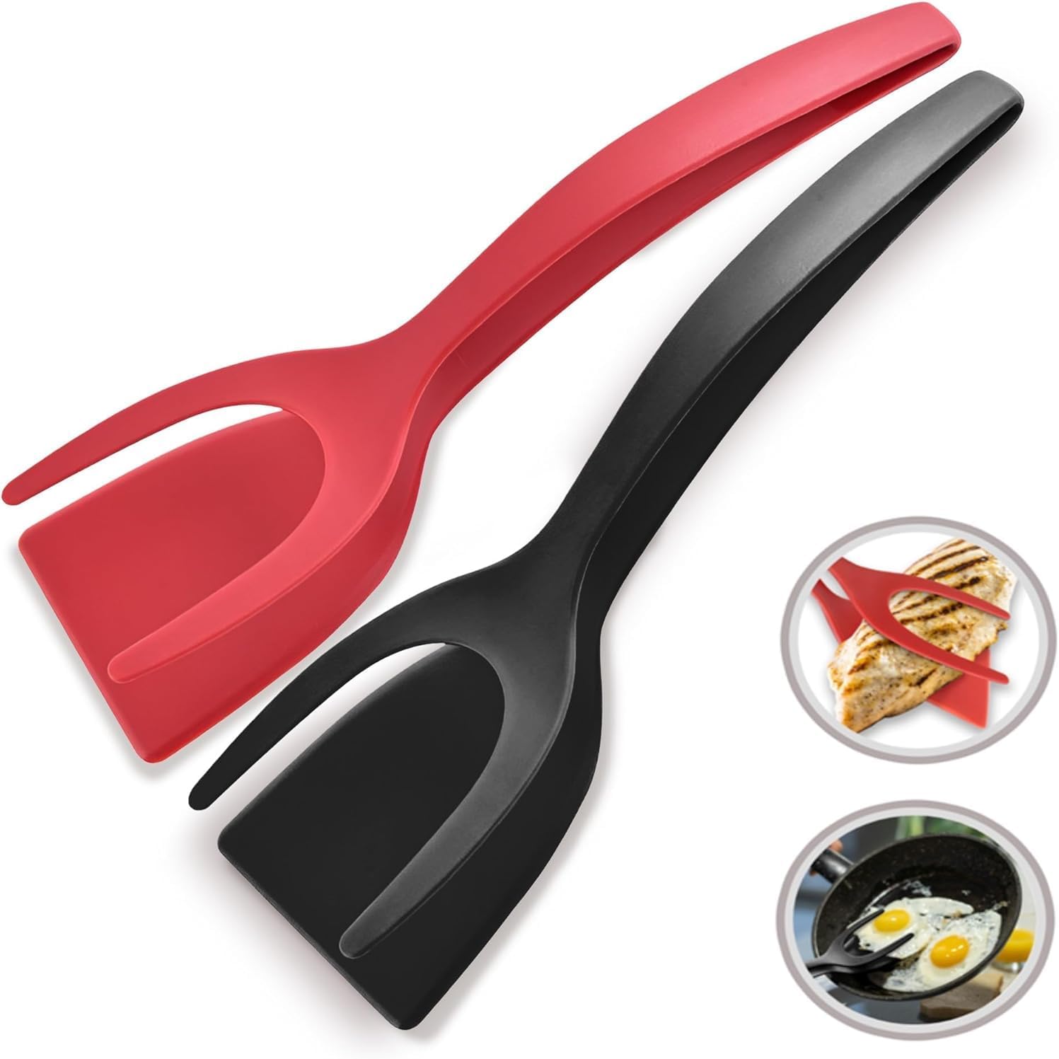 Amazon.com: 2-in-1 Egg Flipper Spatula Tongs Set - Non-Stick Silicone ...