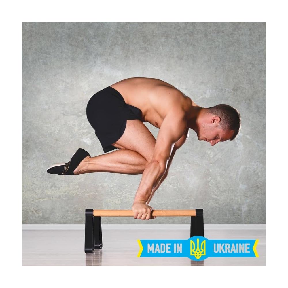 Buy Wooden Portable Parallettes Bars with Ergonomic Handle and Heavy ...