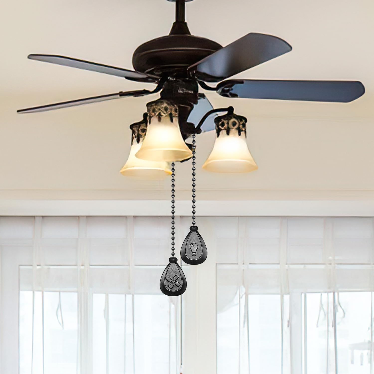 Snapklik.com : Dotlite Black Ceiling Fan Pull Chain, 4Pcs 12 Inches ...