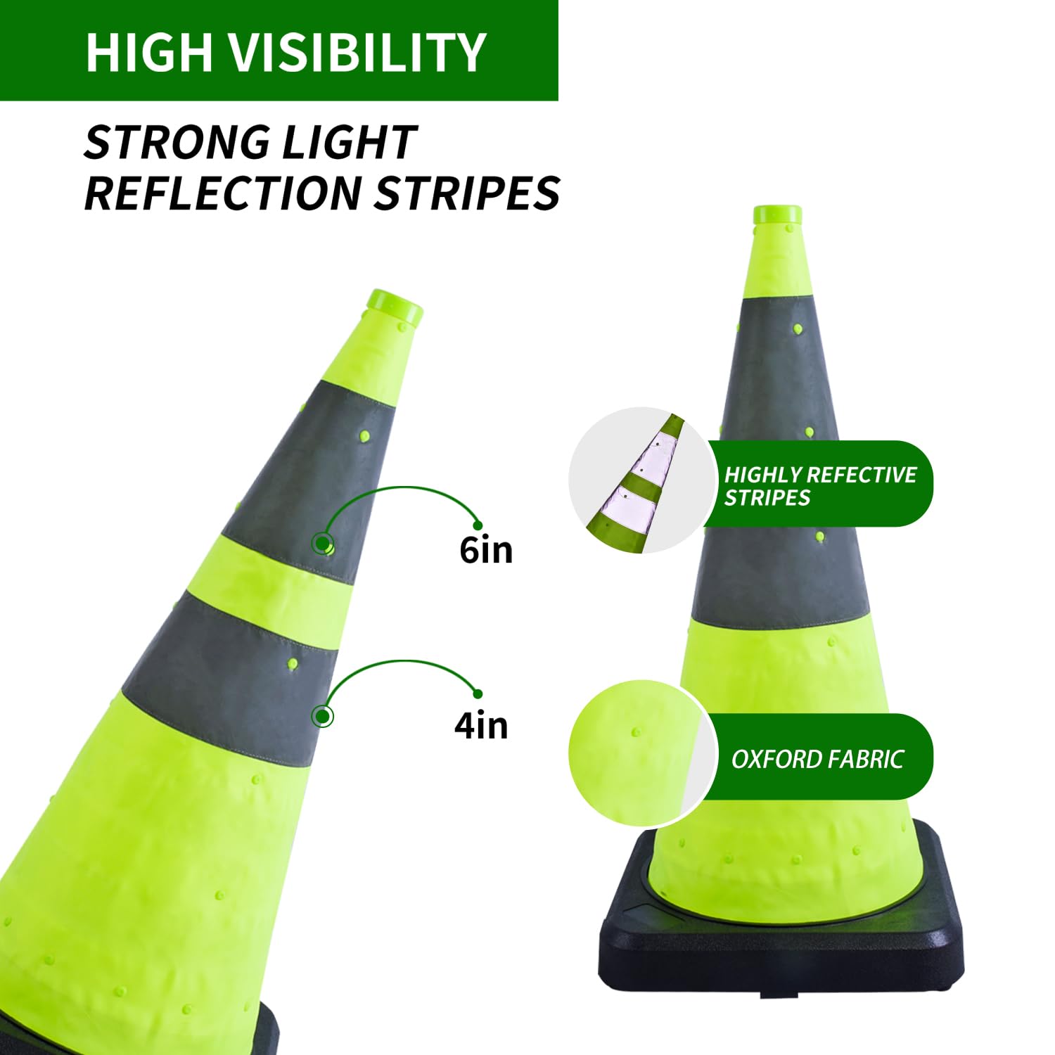 Snapklik.com : BESEA 28” In Collapsible Green Traffic Cones Safety ...