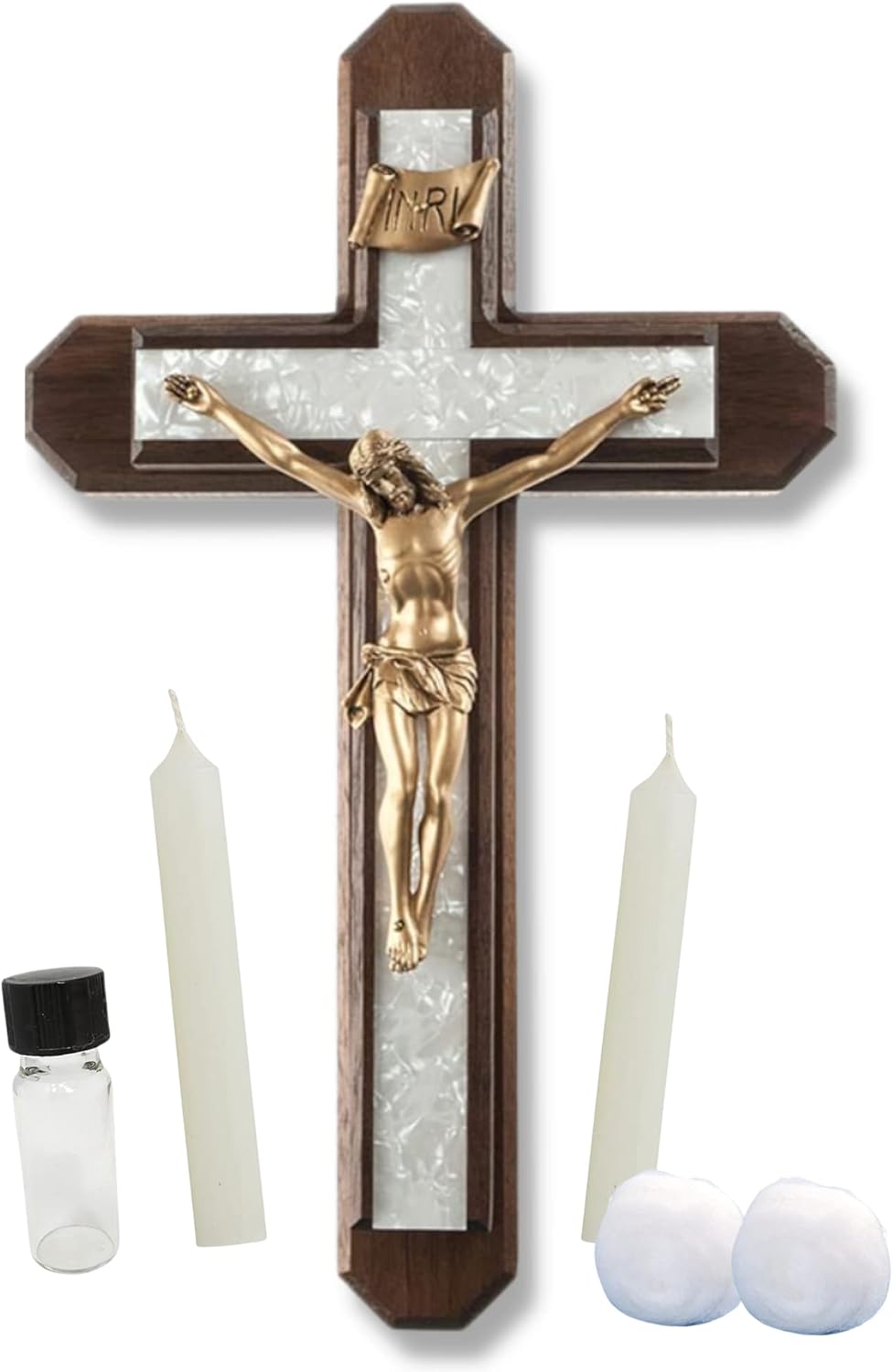 Amazon.com: Needzo Sick Call Crucifix Set Including Two Candles, Glass ...