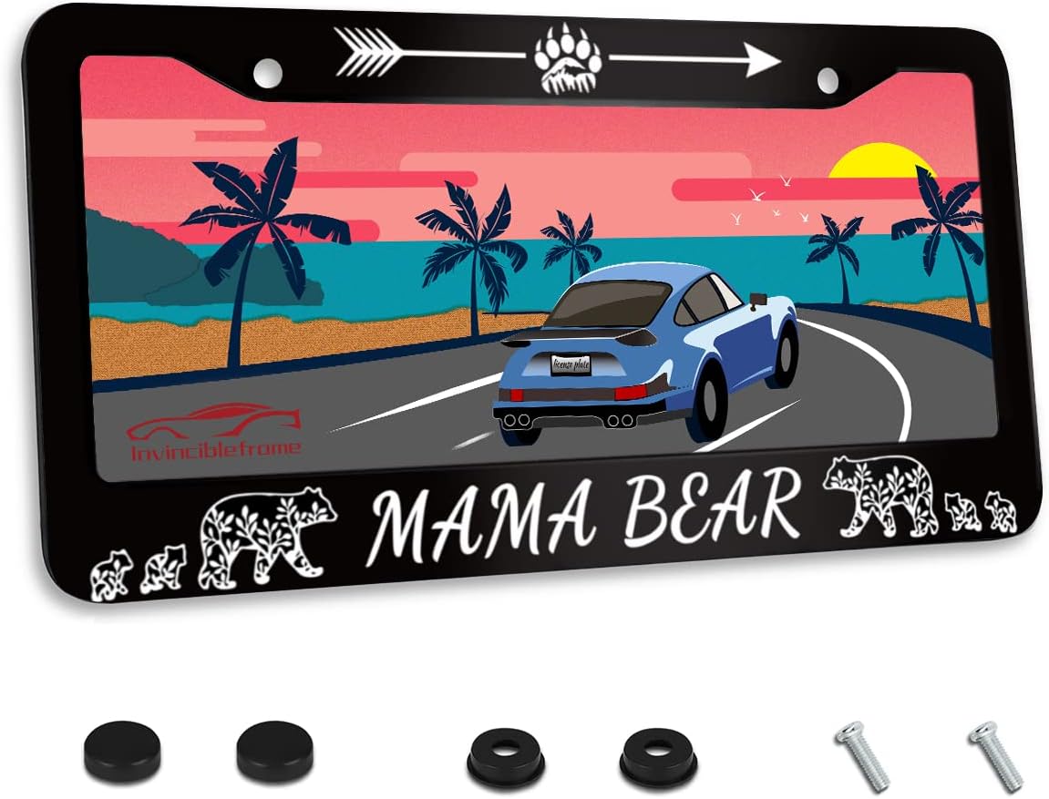 Amazon.com: Mama Bear License Plate Frame Stainless Steel Car ...