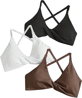 BEAUDRM Women's 3 Pack Twist Front Sports Bras Criss Cross Back Padded ...