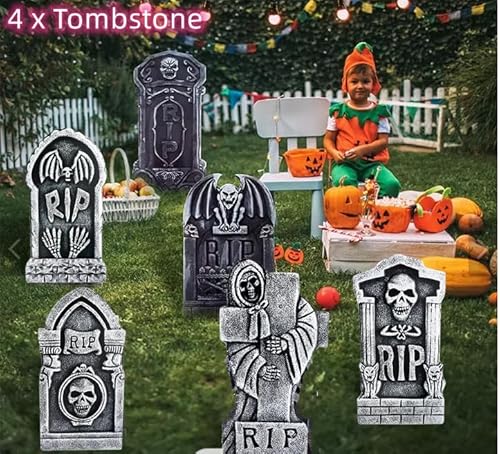 Set of 4 Halloween Tombstones Gravestone - Halloween Tombstones Outdoor ...