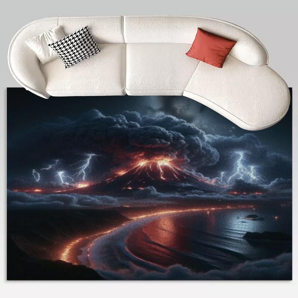 Amazon.com: 3D rendering Volcano Eruption lava and cloudy night sky Rug ...