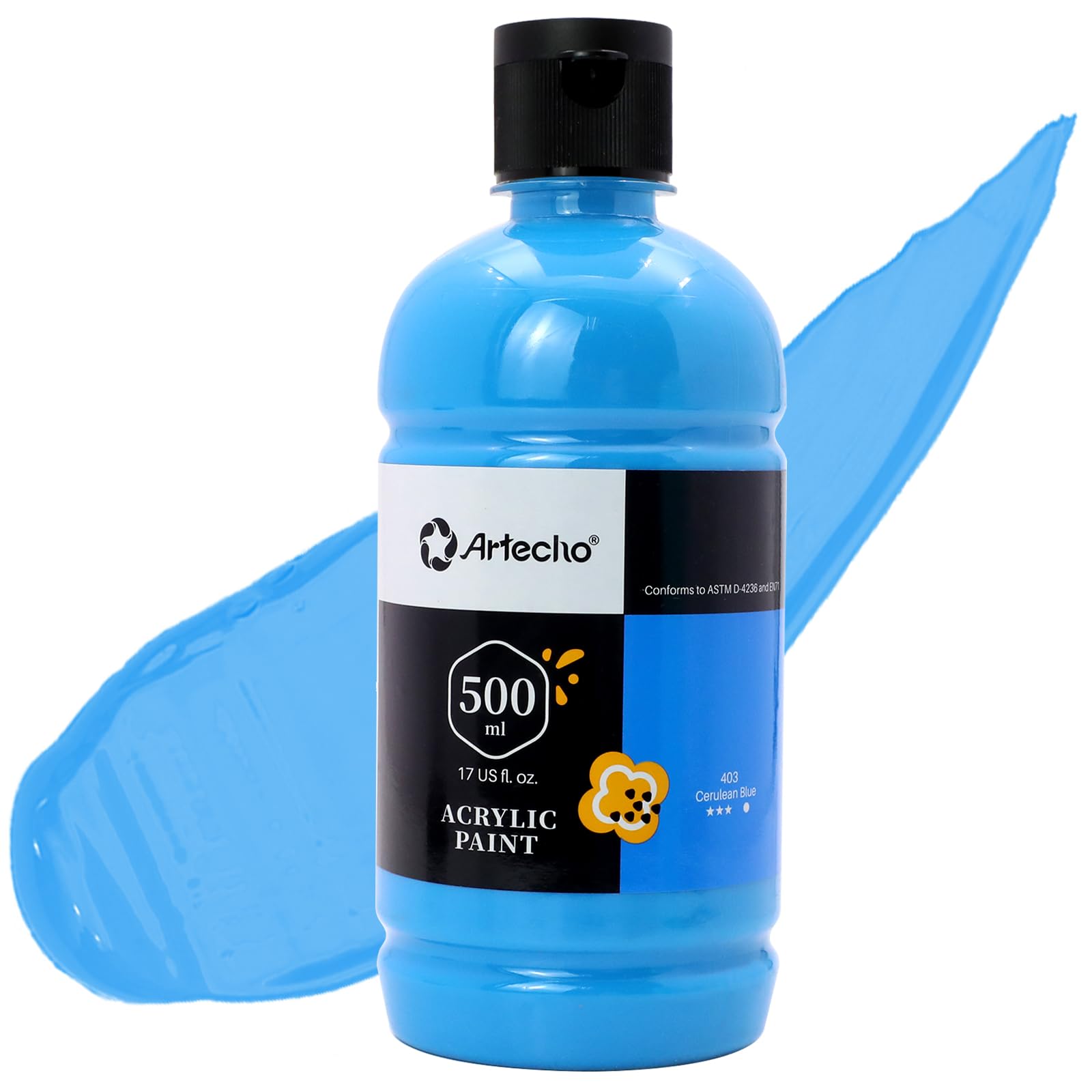 Artecho Cerulean Blue Acrylic Paint Large Bottle 500ml / 16.9oz ...