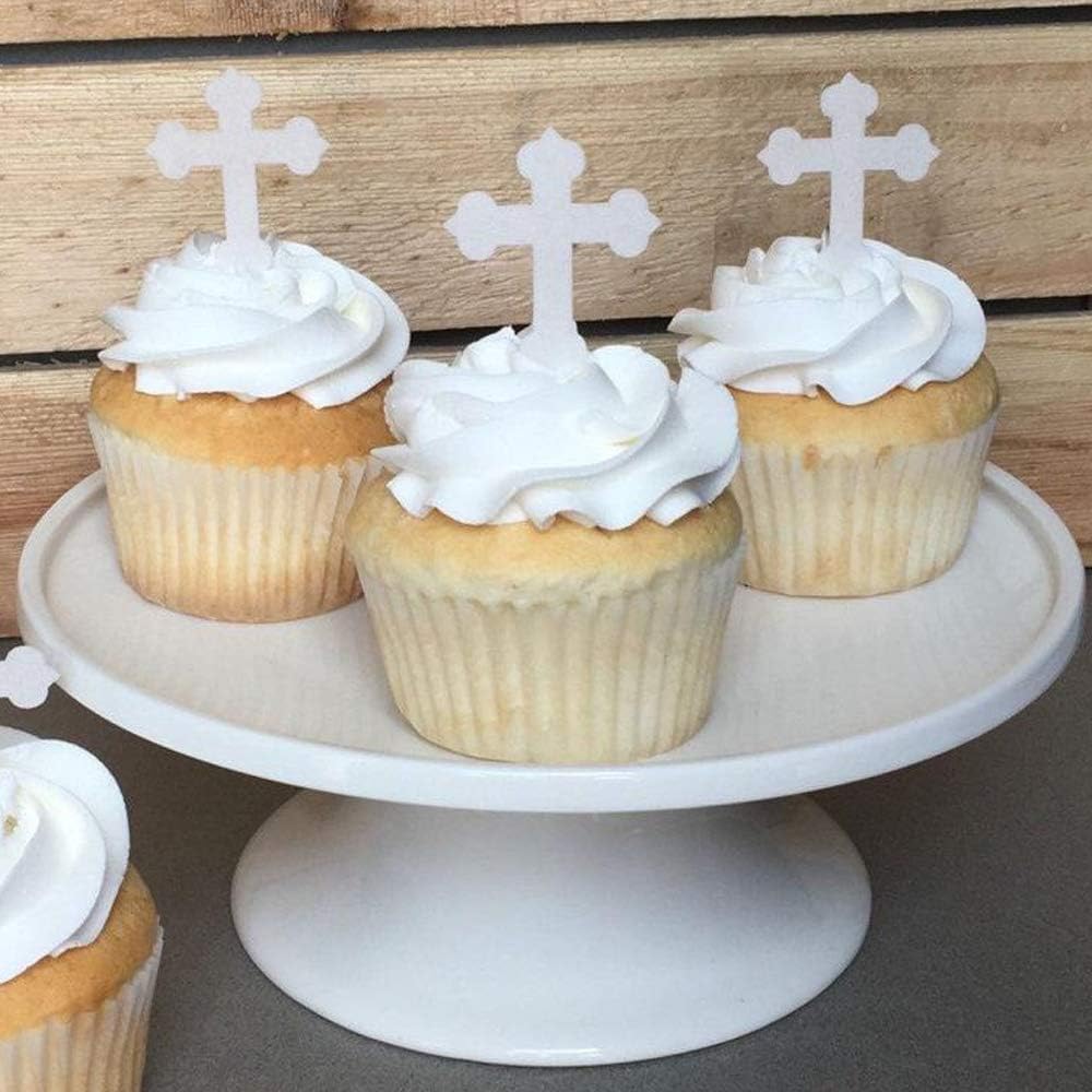 Amazon.com: White Cross Cupcake Toppers Baptism Easter Cupcake Toppers ...