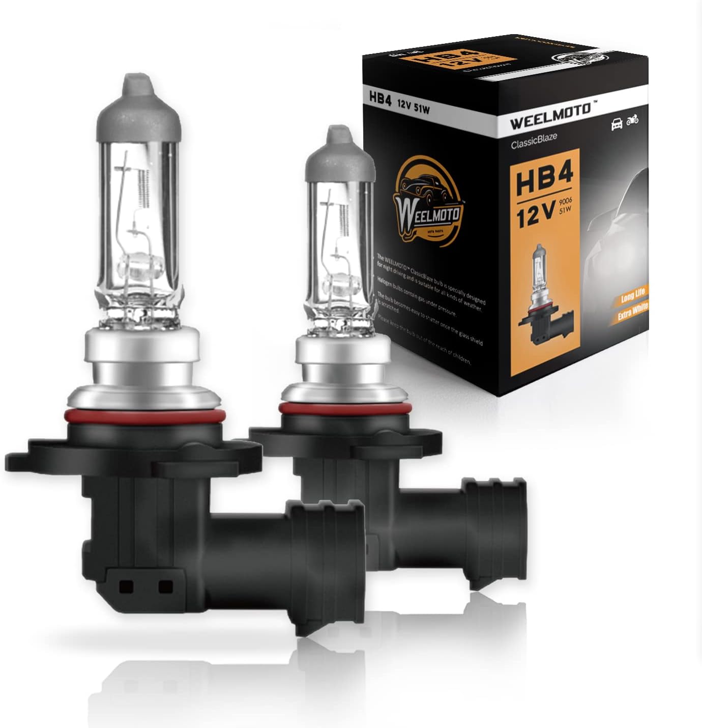 WEELMOTO 9006 HB4 Halogen Car Headlight Bulb, P22d 12V/51W, IP67, 9006 ...