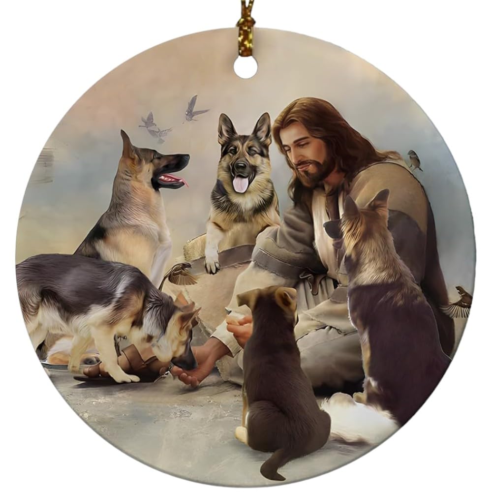 Amazon.com: Rigufu 2024 Christmas Orrnament Jesus with German Shepherd ...