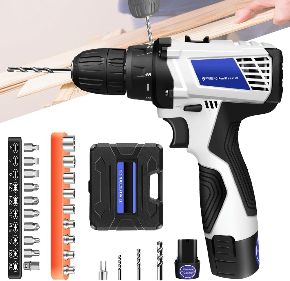 2 in 1 Cordless Drill Set with 26 Accessories, 1300 mAh Li-Ion Battery ...
