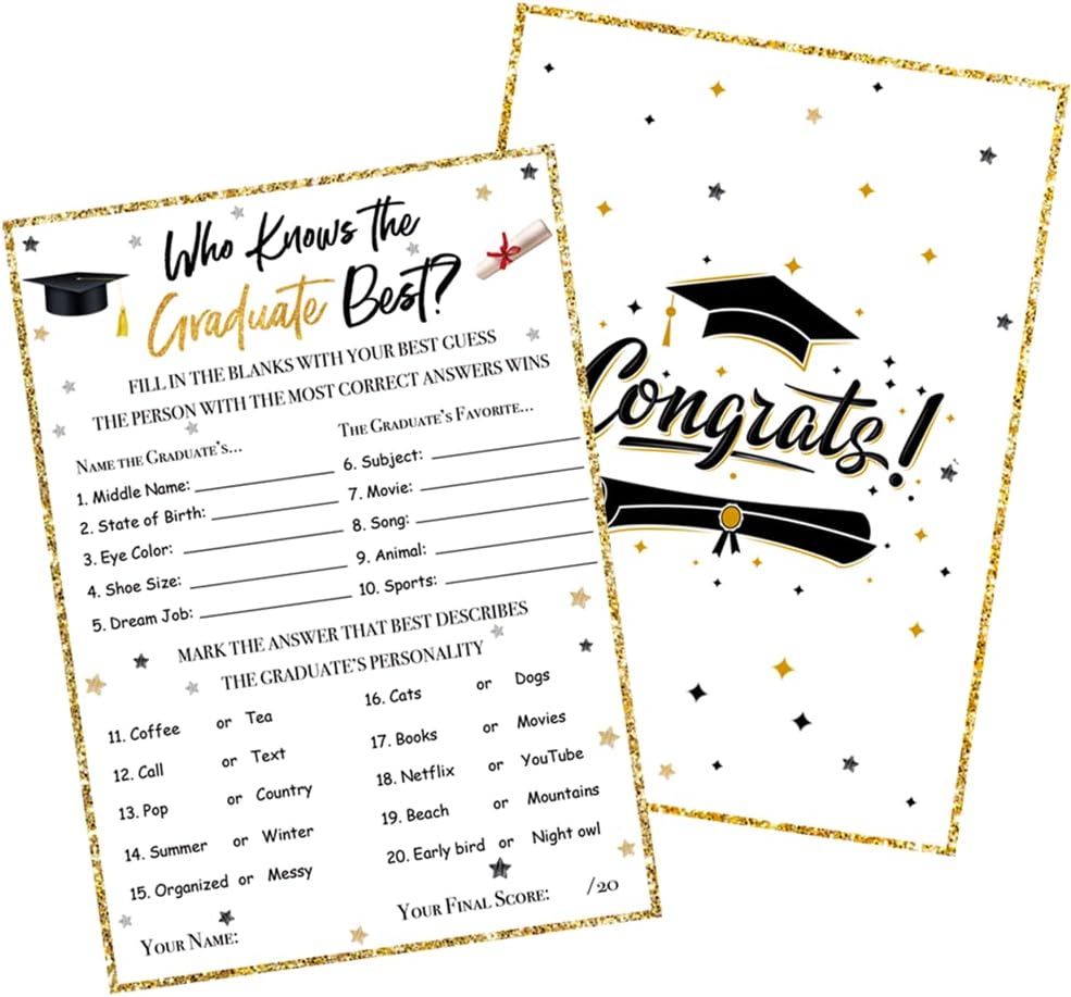 Amazon.com: 50 Pieces Graduation Party Game Cards, Who Knows The ...