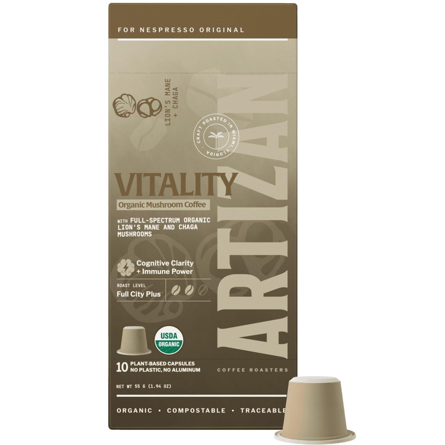 Amazon.com: Artizan Coffee Roasters Organic Mushroom Espresso Capsules ...