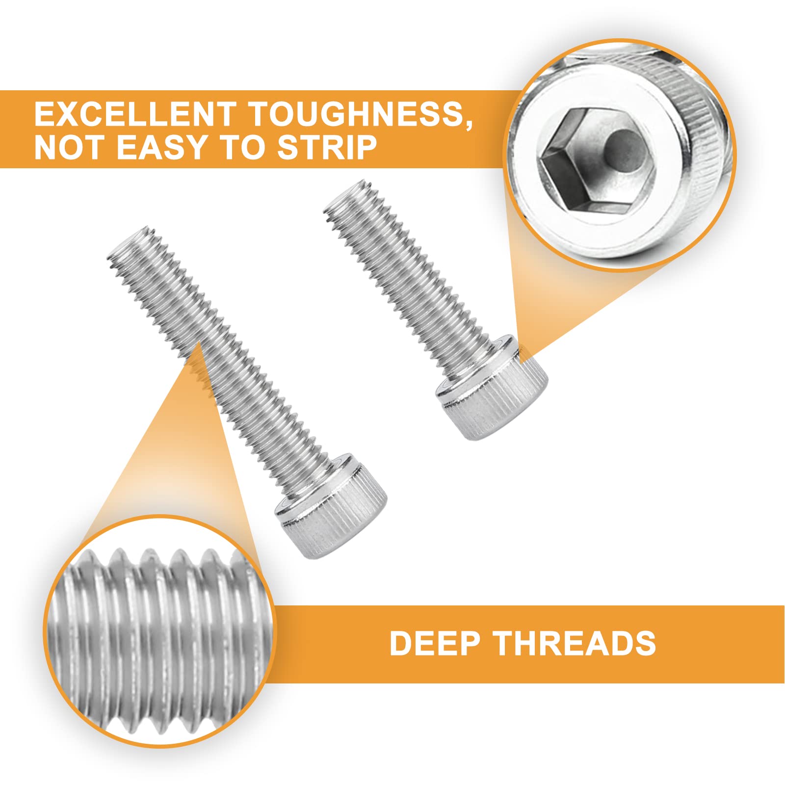 Snapklik.com : 180Pcs M6 Stainless Bolt Kit, M6x12/16/20/25/30/35/40mm ...