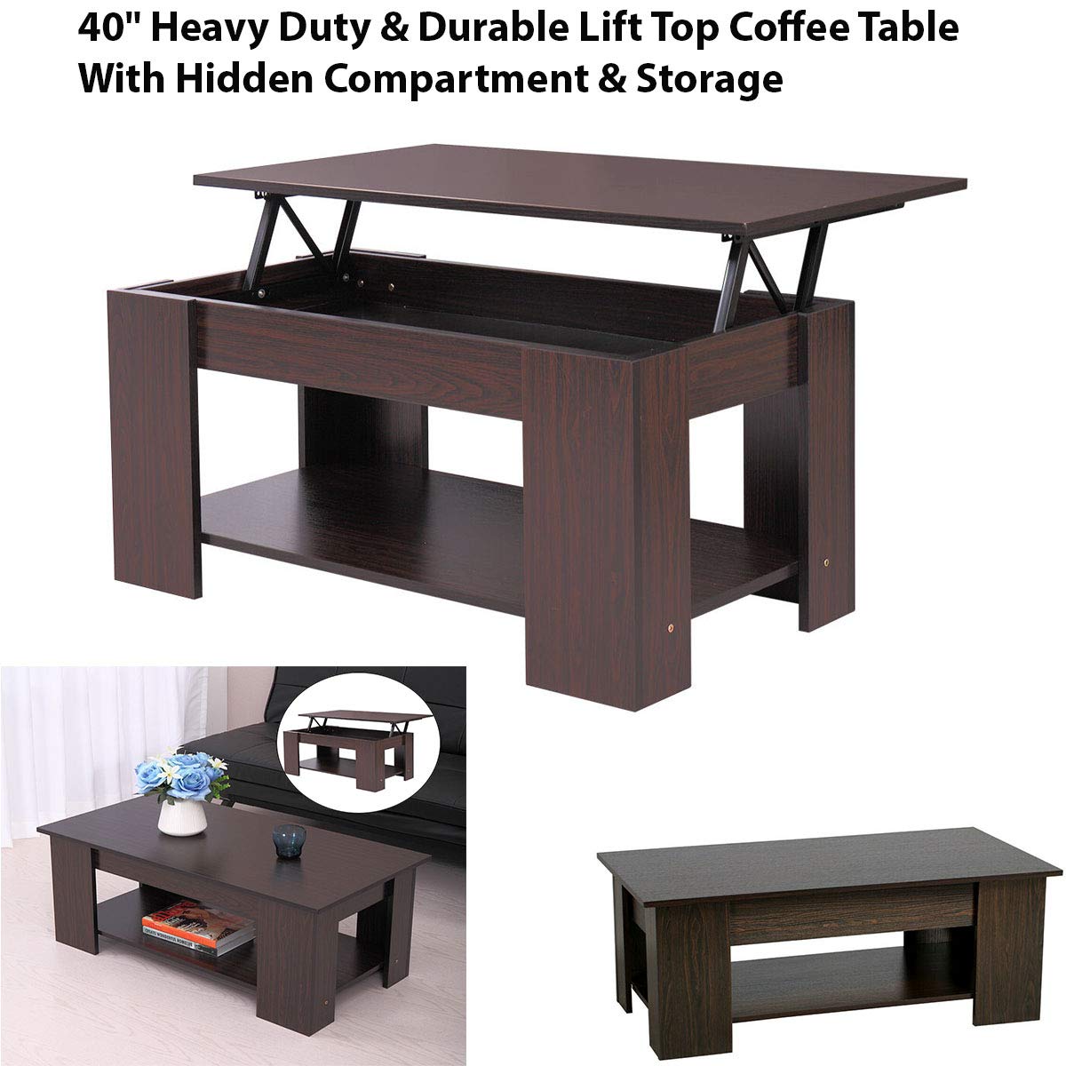 Buy 40" Heavy Duty & Durable - Lift Top Coffee Table with Hidden ...
