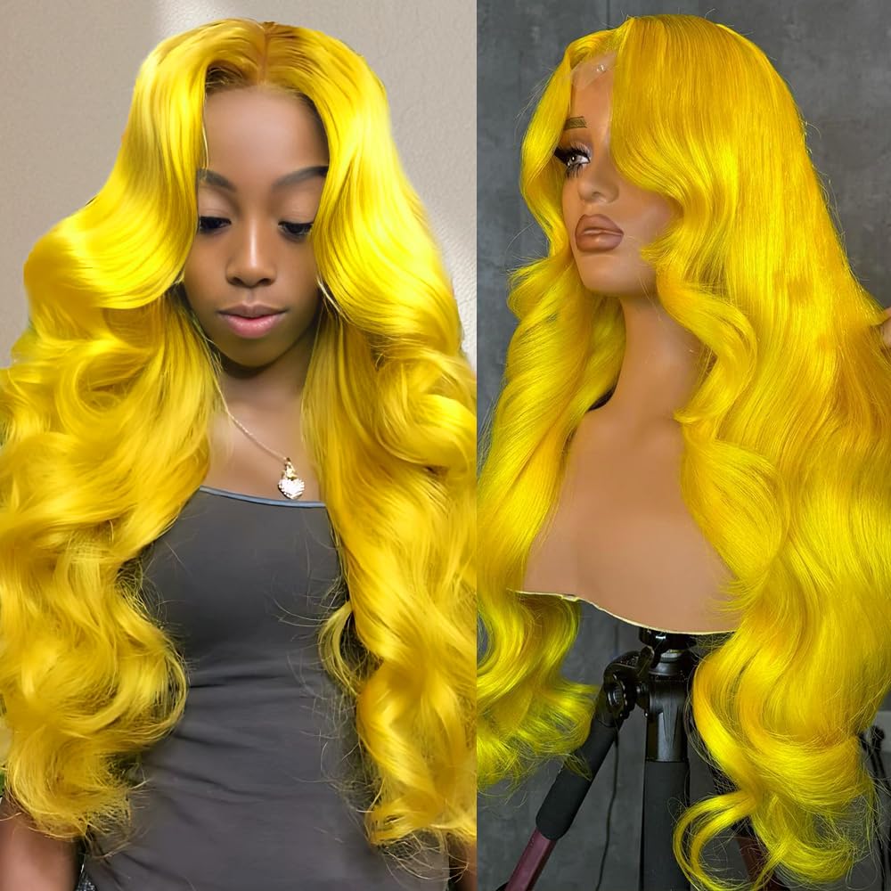 Amazon.com : Yellow Lace Front Wig Human Hair 200% Density Yellow Human ...