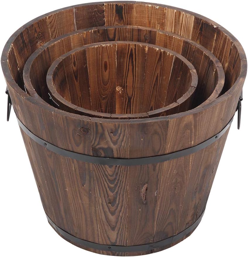 Amazon.com : ANTSKU 3 Pcs Wooden Planter Barrel Set, Outdoor Flower ...