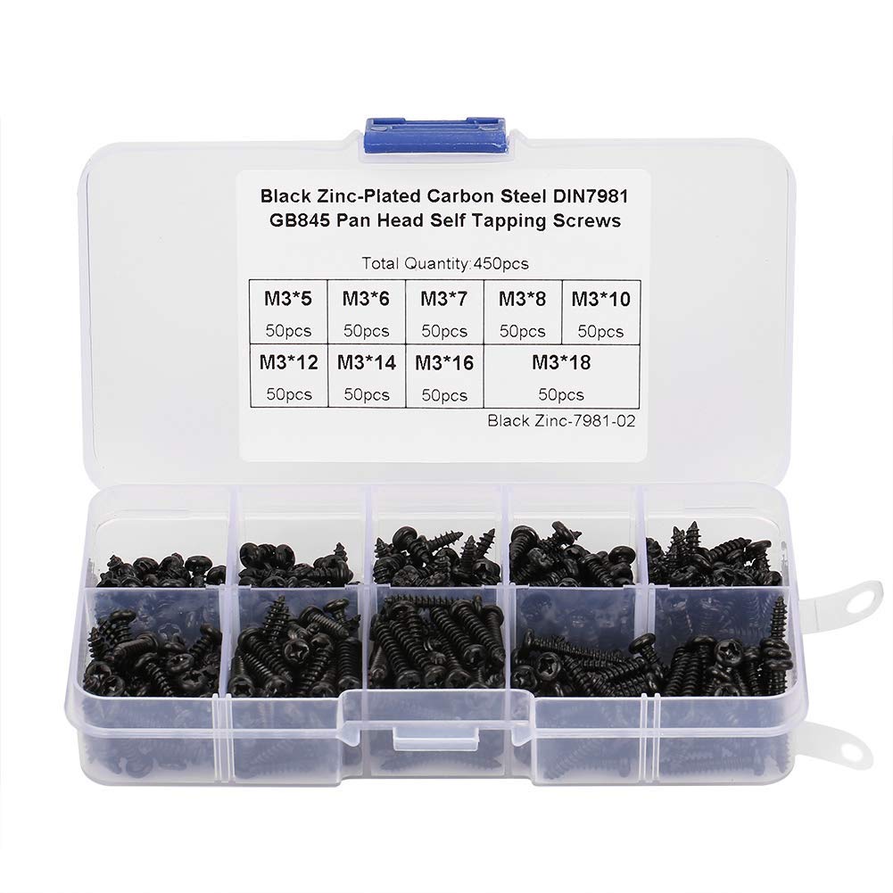 Tapping Screw, 450Pcs High Hardness Good Durability Black M3 Crossed ...
