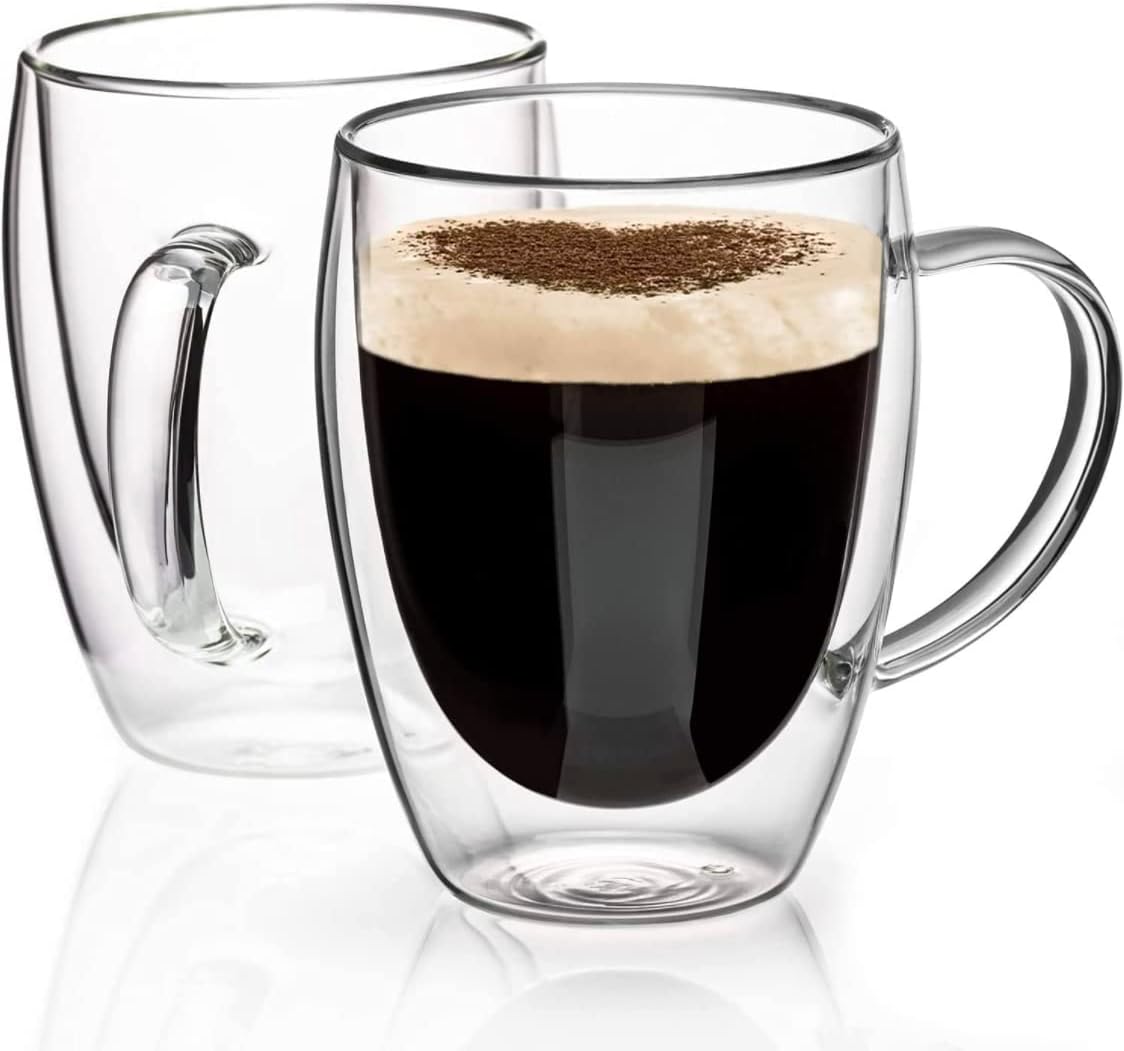 Amazon.com | Chanlida Double Wall Glass Coffee mugs, (Set of -2) 12 ...