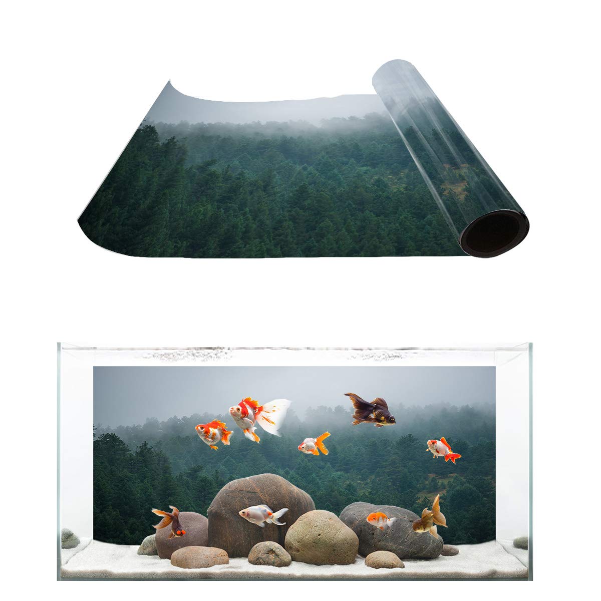 Buy T&H XHome Aquarium Décor Backgrounds Foggy Forest ains Pattern Fish ...
