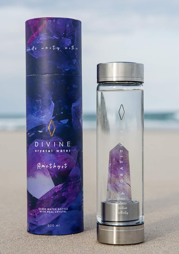 Amazon.com: D I V I N E Amethyst Crystal Water Bottle for Healing and ...