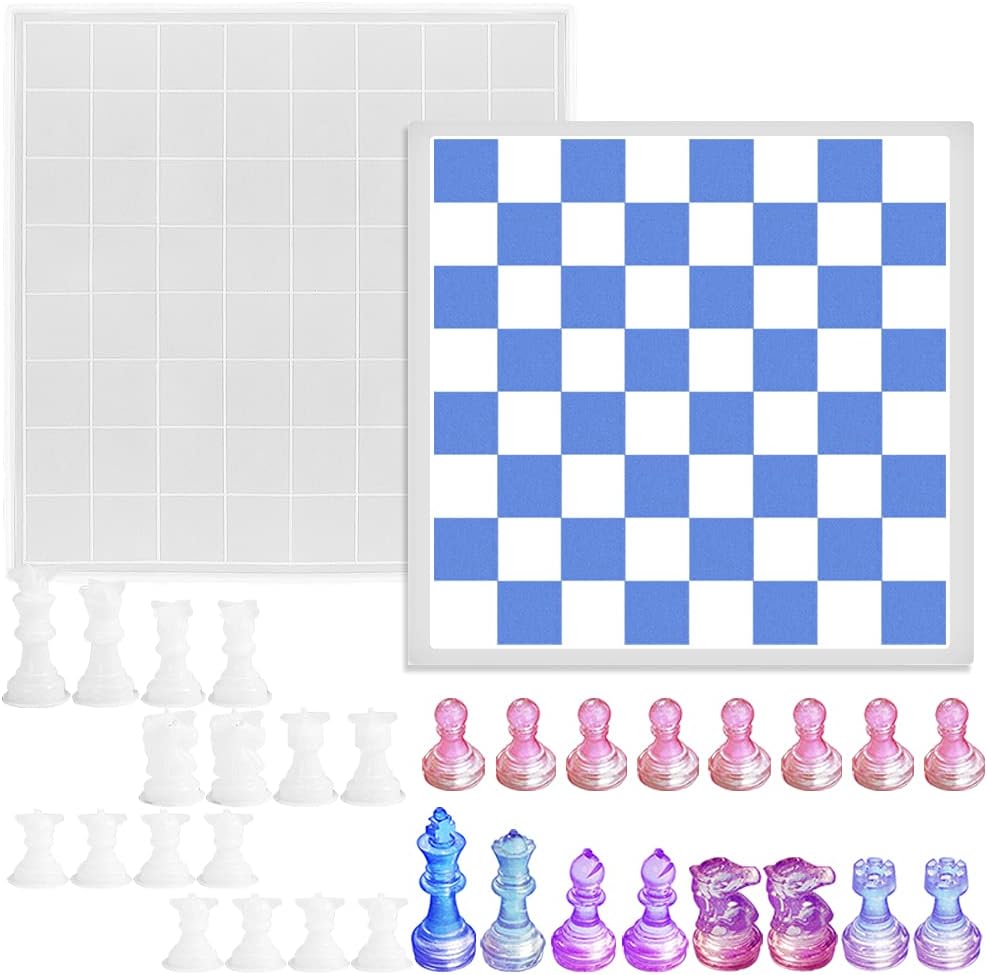 Amazon.com: Chess Sets Resin Silicone Mold, Upgrade 3D 16 Pieces Chess ...