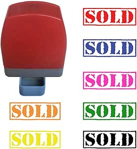 Amazon.com : Sold Self Inking Rubber Stamp - Red Ink Color. 31x10mm ...