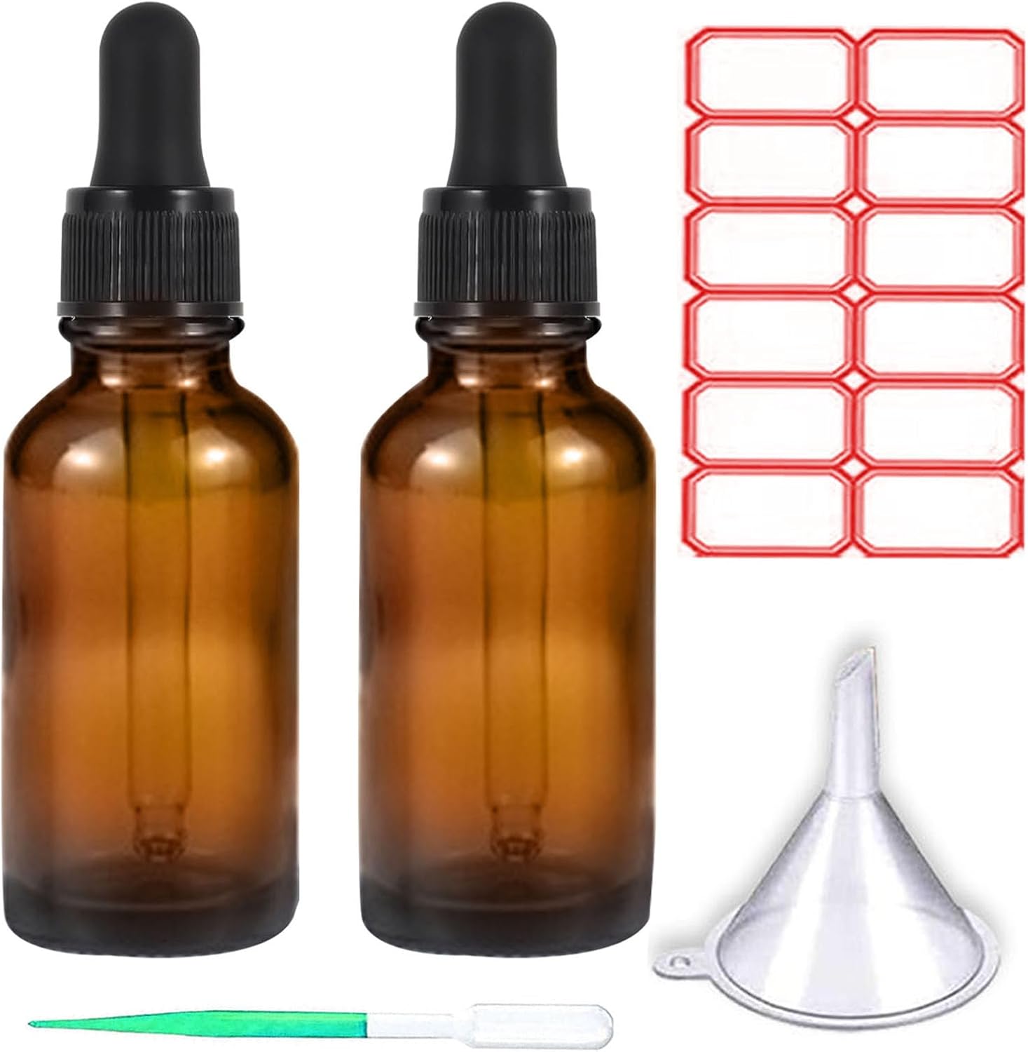TUAKIMCE 2 x 30ml Amber Glass Dropper Bottles, Amber Brown Glass ...