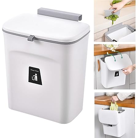 Amazon.com: Small Trash Can with Lid Under Sink Black Trash Can Plastic ...