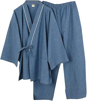Men's Japanese Style Robes Pure Cotton Kimono Pajamas Suit Dressing Gown Set-#03 Red Wine at ...