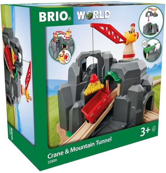 Amazon.com: BRIO World - 33889 Crane & Mountain Tunnel | 7 Piece Toy ...