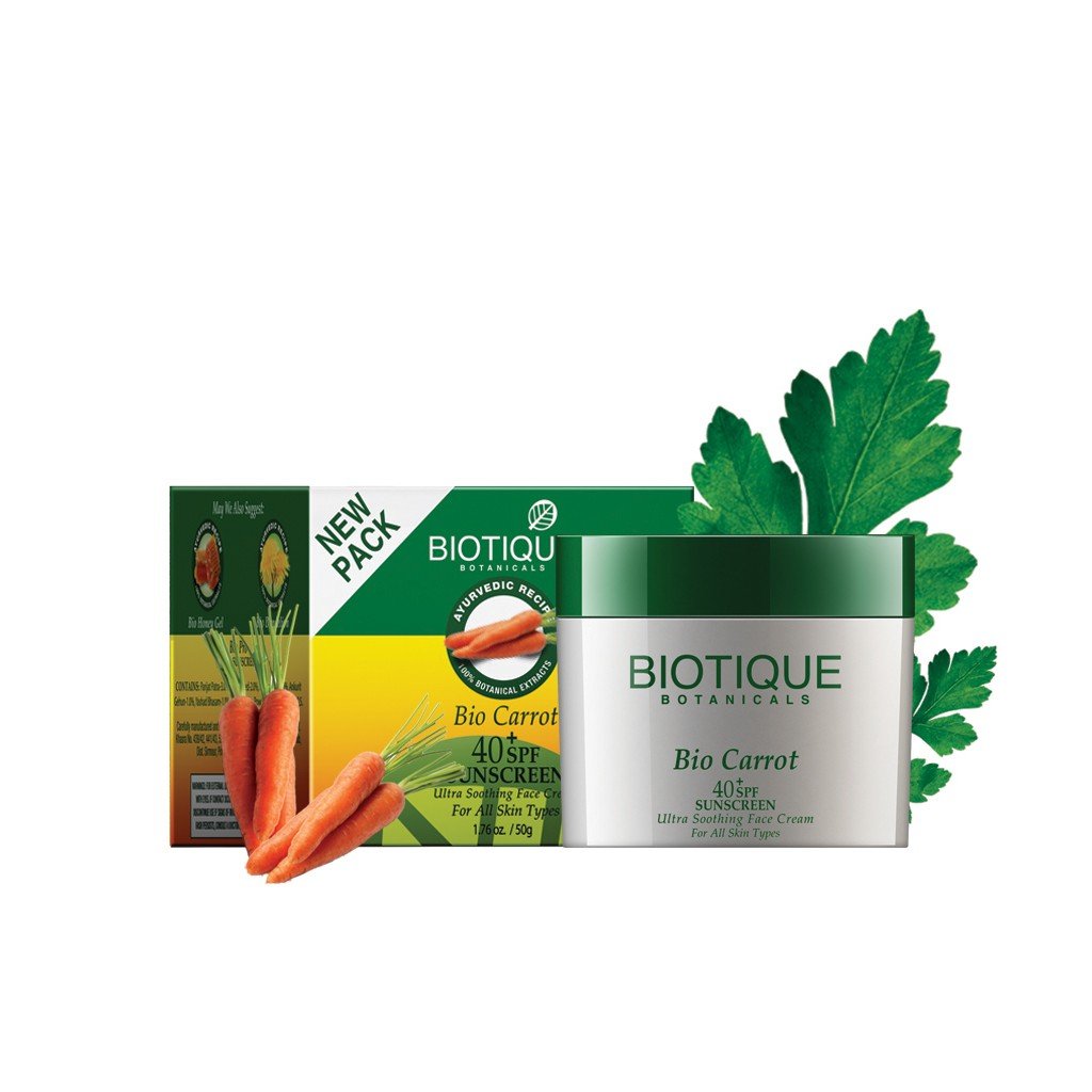Biotique Bio Carrot Face And Body Sun Cream For All Skin Types Spf 40 ...