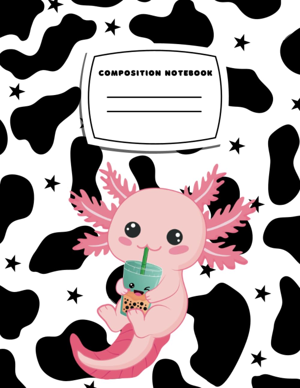 Cute Axolotl Composition Notebook: Wide Ruled Black & White Cow Print ...