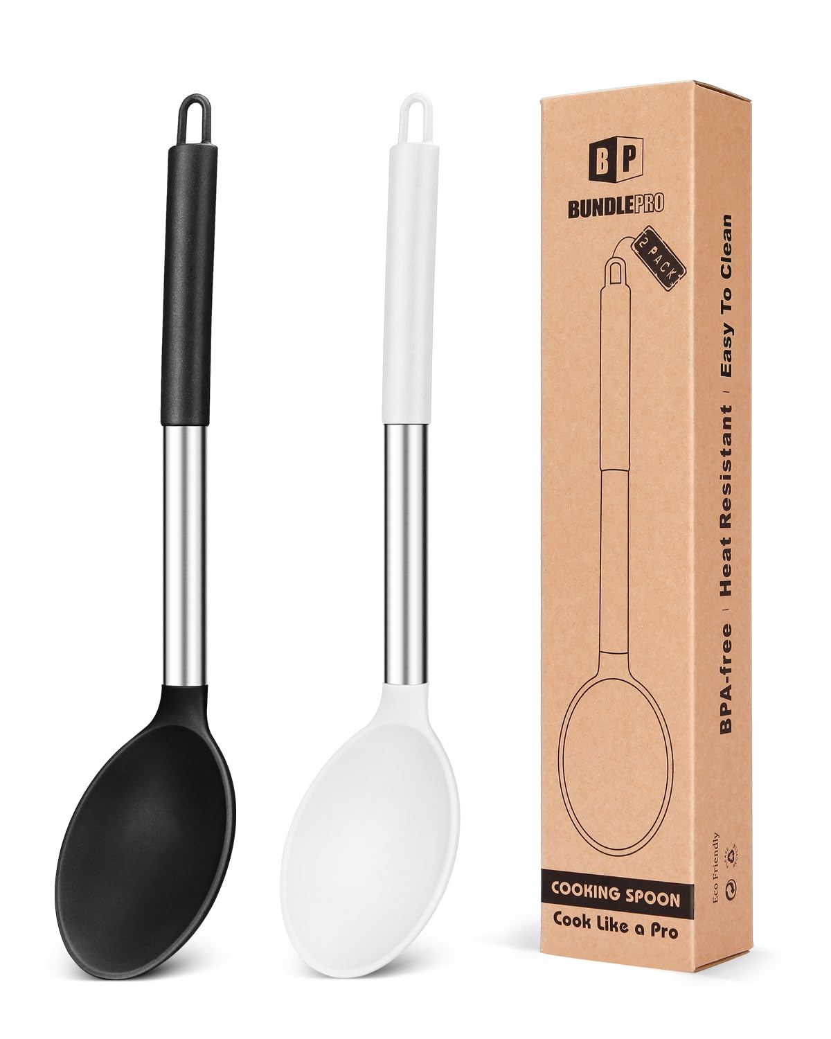 Snapklik.com : Pack Of 2 Large Silicone Cooking Spoon Non Stick Solid Basting Spoons Heat ...