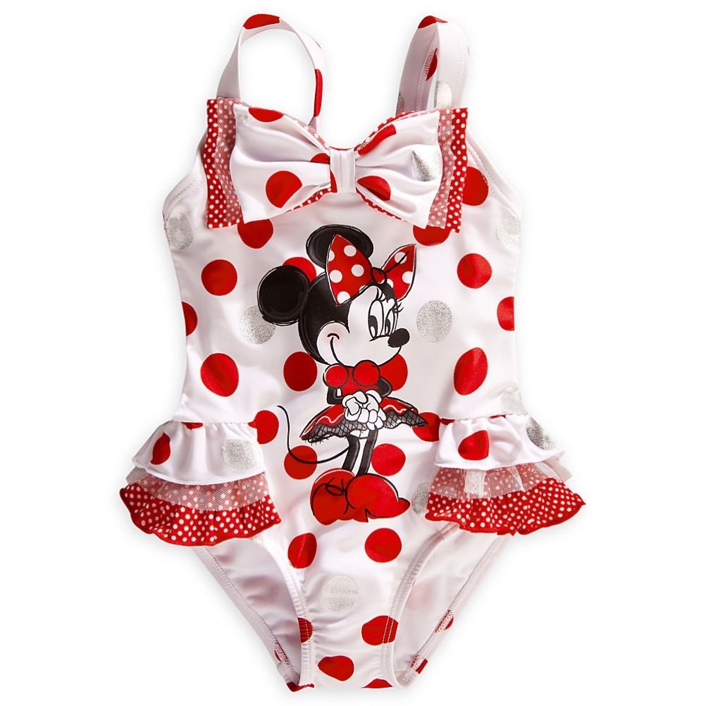 Amazon.com: Disney Store Minnie Mouse Swimsuit Size XS 4/4T White/Red ...